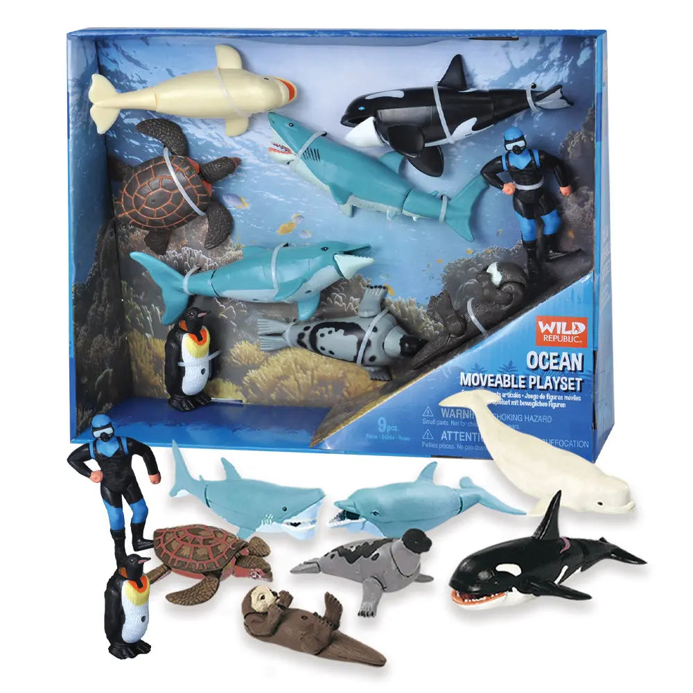 Wild Republic Moveable Box Set Aquatic Figurines, 9 pieces